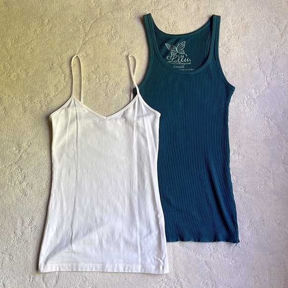 Lilu | Tops | Nwot Blueish Green Color Tank Top Cream Spaghetti String ...